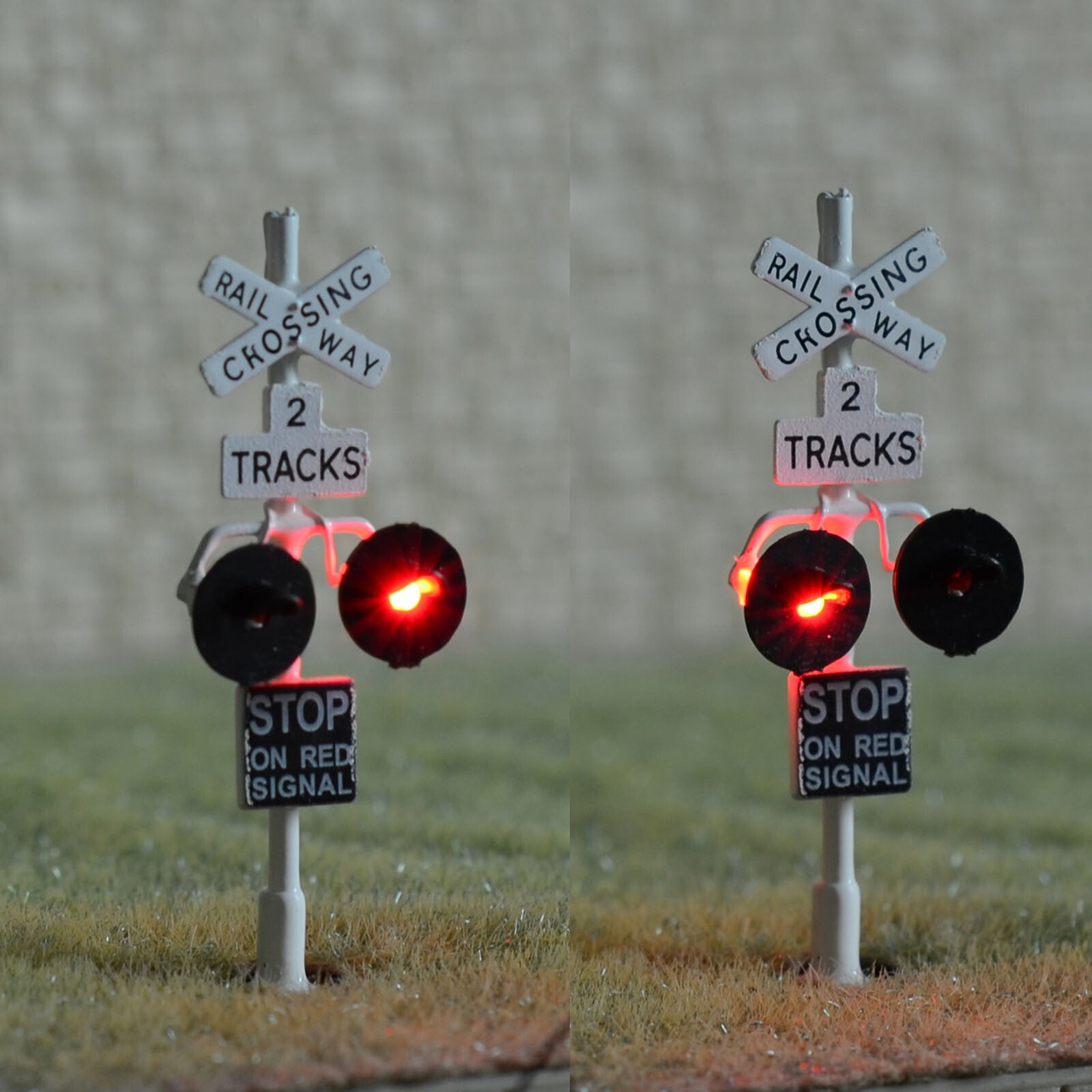 1 x HO scale railway grade crossing signal 2 tracks LED made 2 target