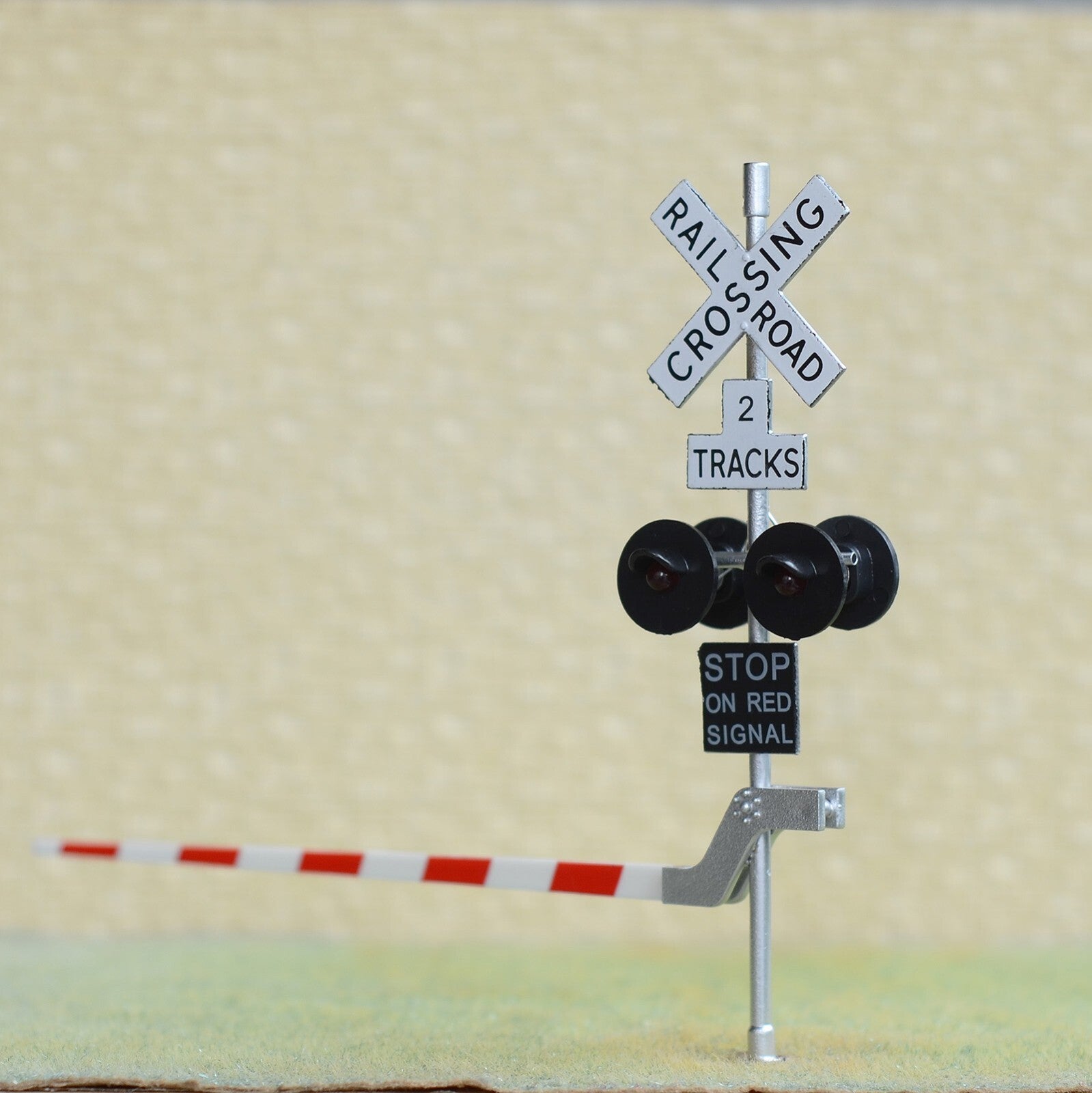2 x O scale railroad crossing signal gate stop lever 2 tracks + flashe