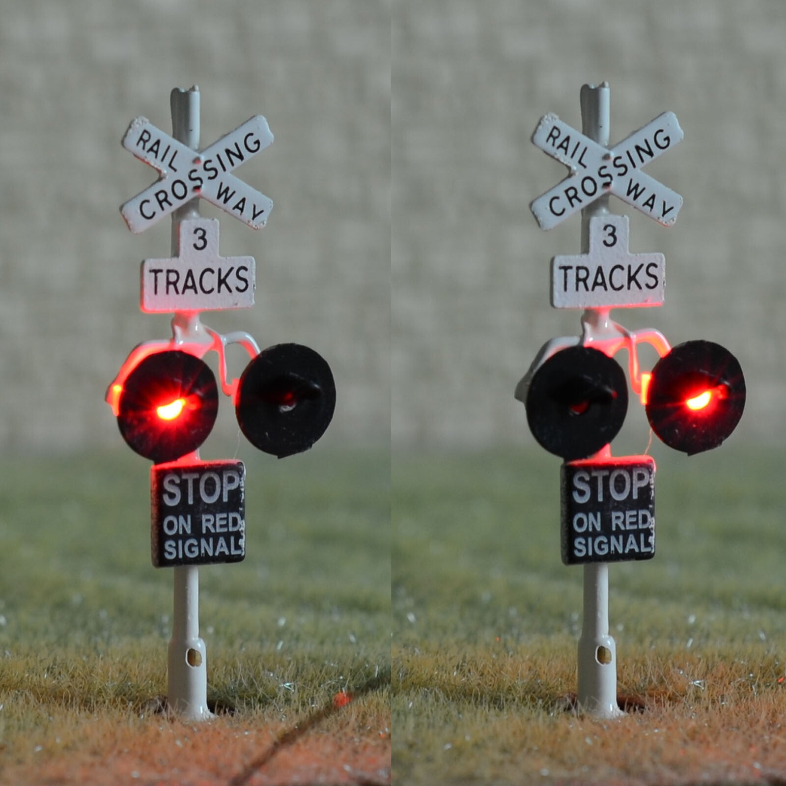 1 x HO scale railway grade crossing signal 3 tracks LED made 2 target