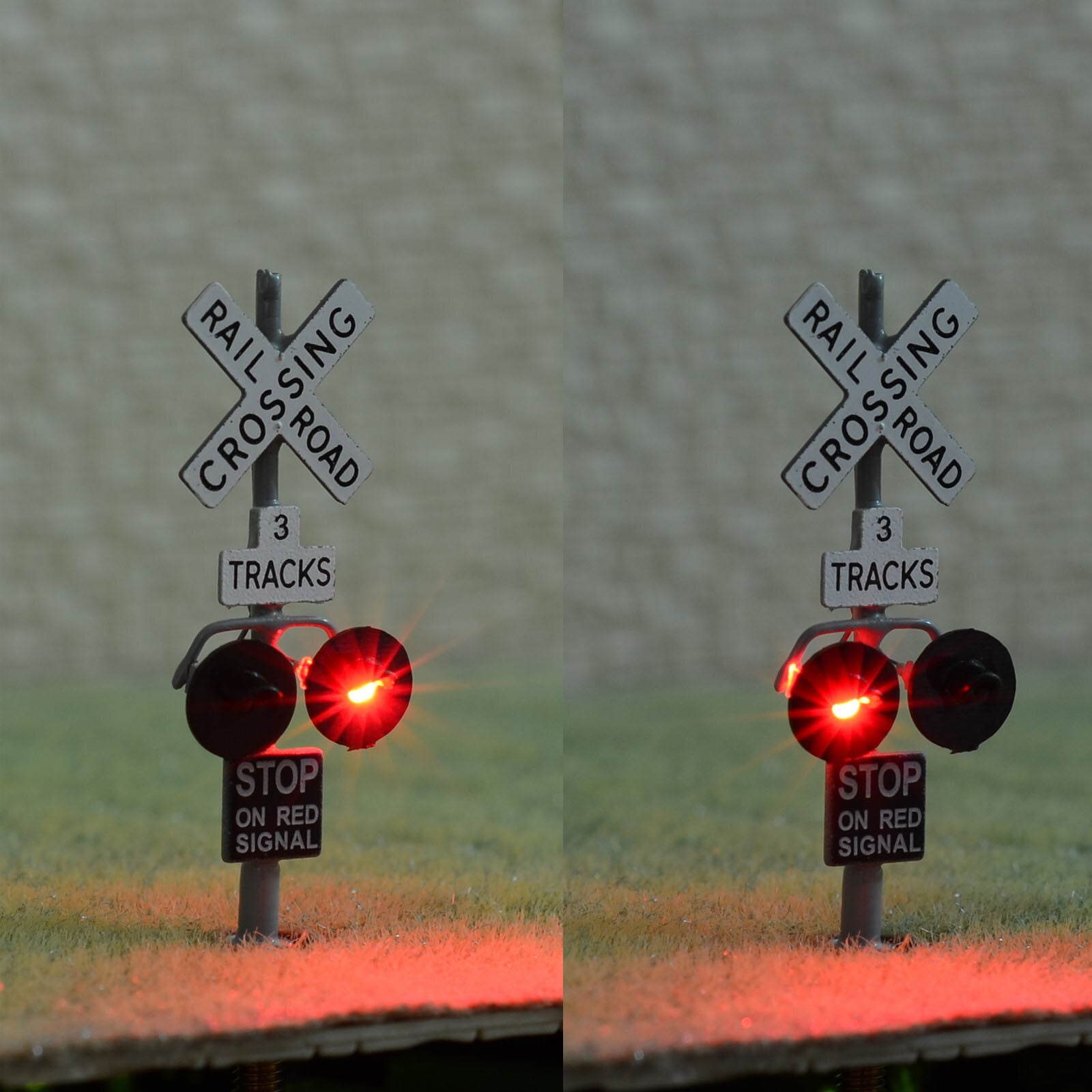 1 x HO scale 3 tracks grade crossing signals silver LED made 2 target