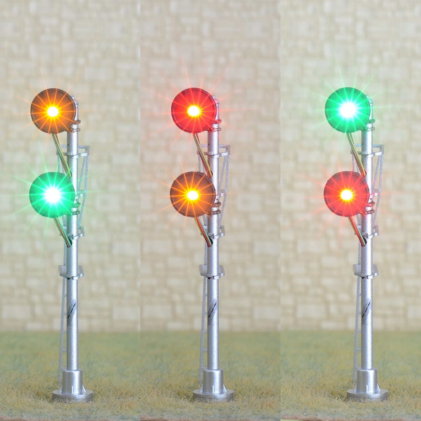 1 x HO scale model railroad LED searchlight signal 3-colors 2 heads me