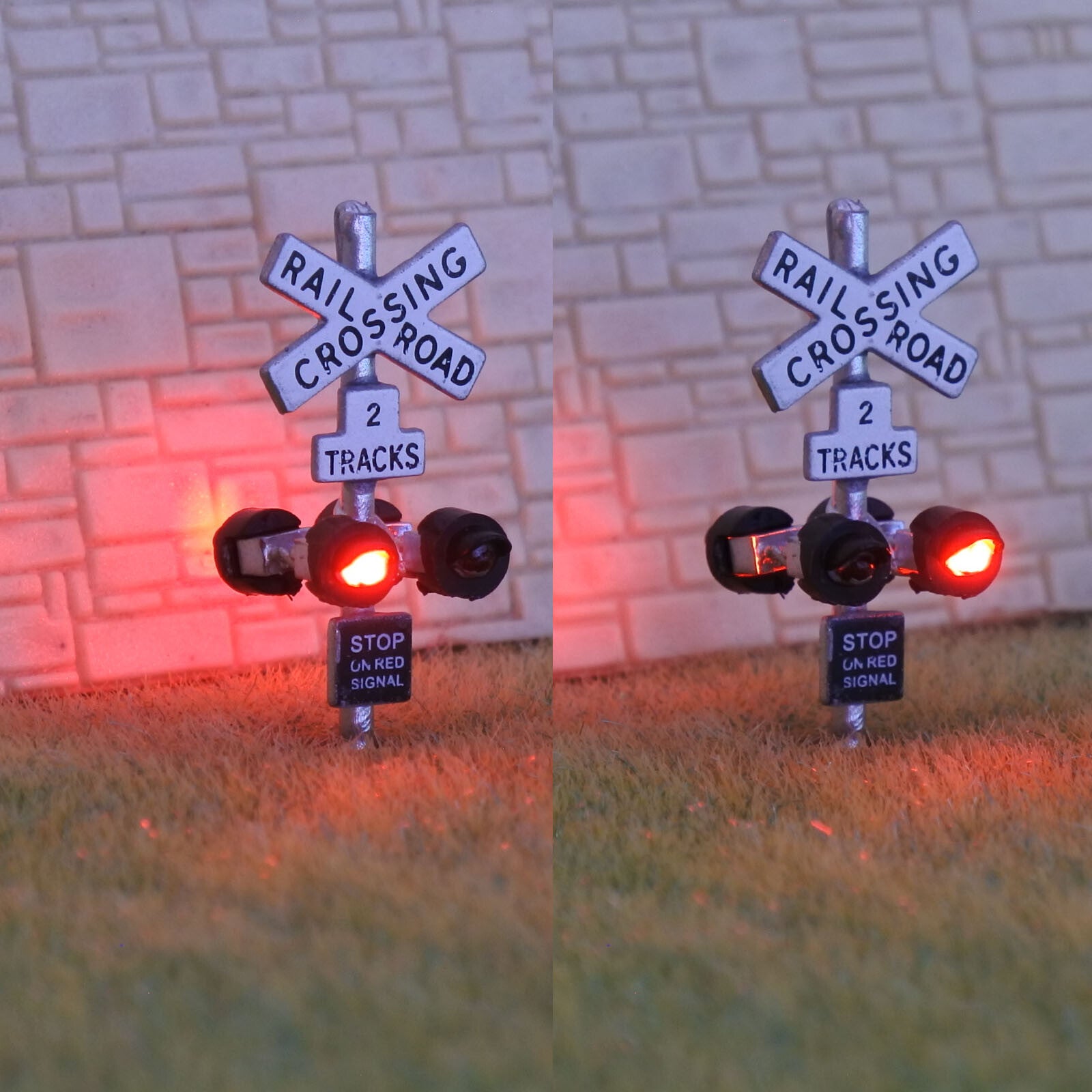 1 x N scale railroad grade crossing signal light 2 track sign LED made