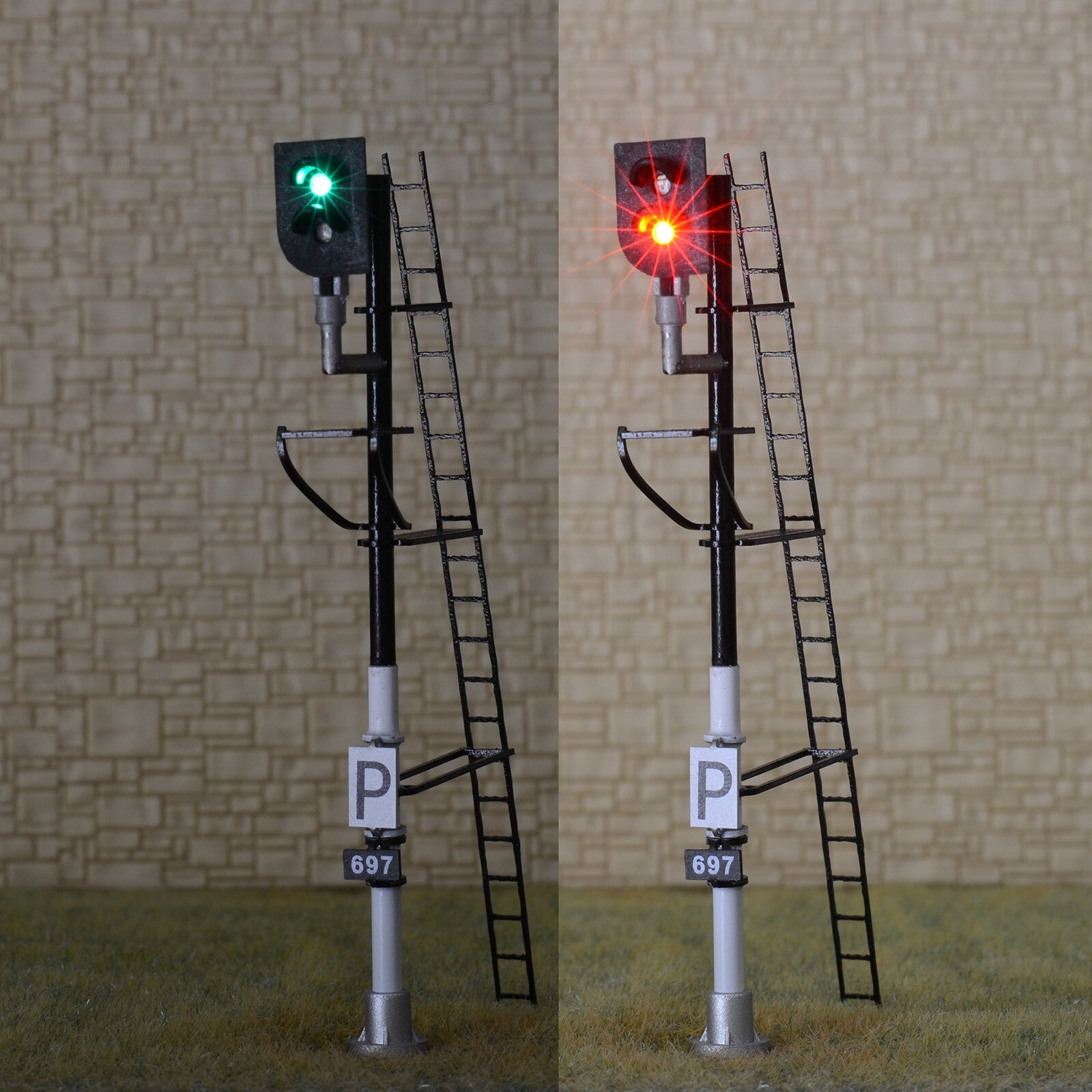 1 x HO scale model railroad European block signal light 2 aspects meta
