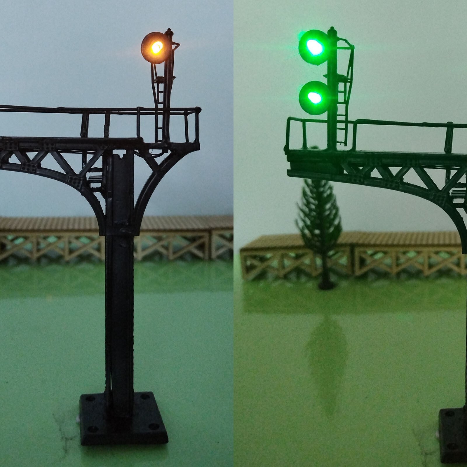1 x HO scale block searchlight cantilever signal bridge 3-colors metal