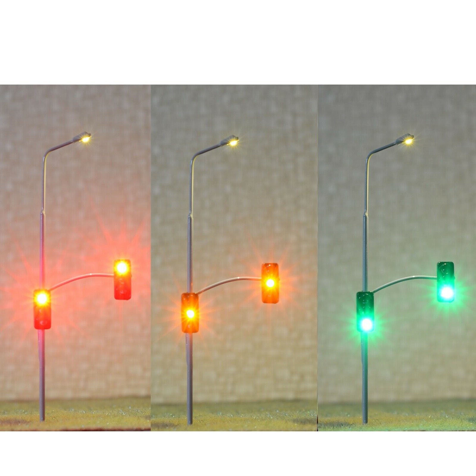 2 x HO / OO scale model railroad traffic signal combined street light